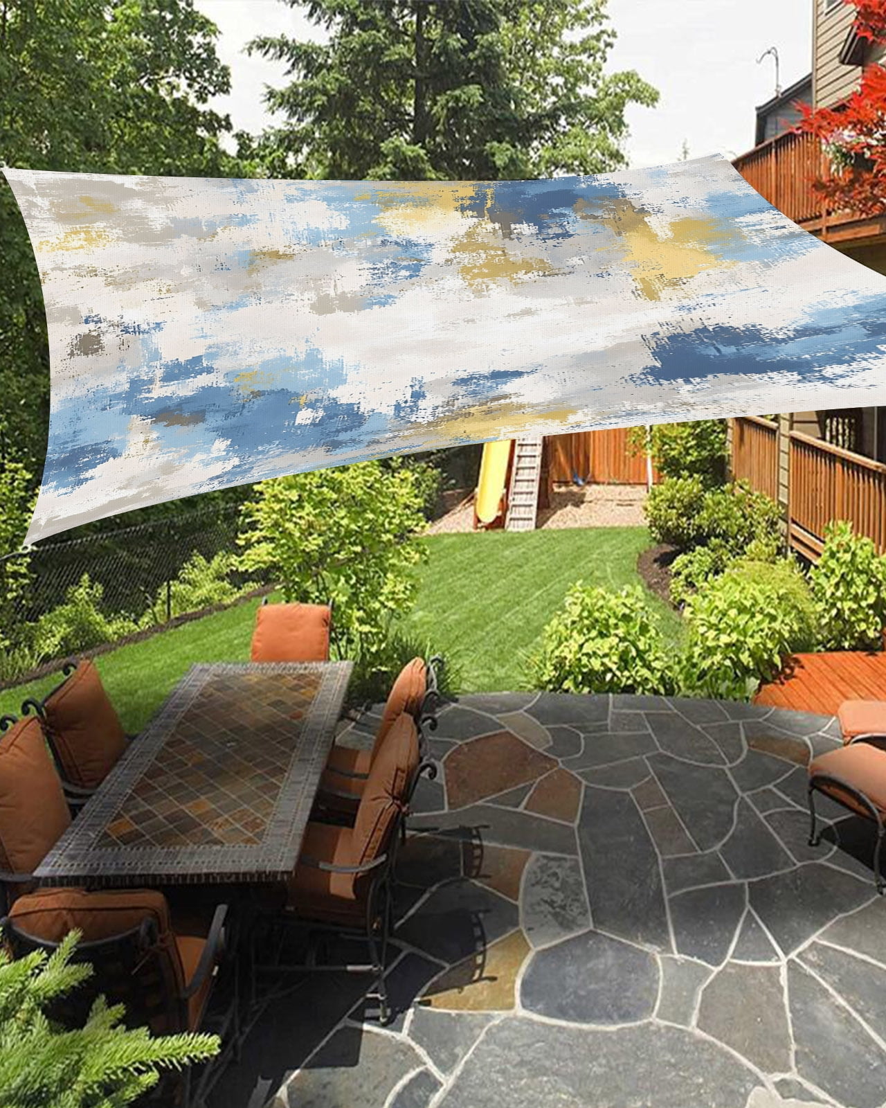 Abstract Blue Sun Shade Sail 8'X10' Gray Yellow Mottled Texture Modern ...