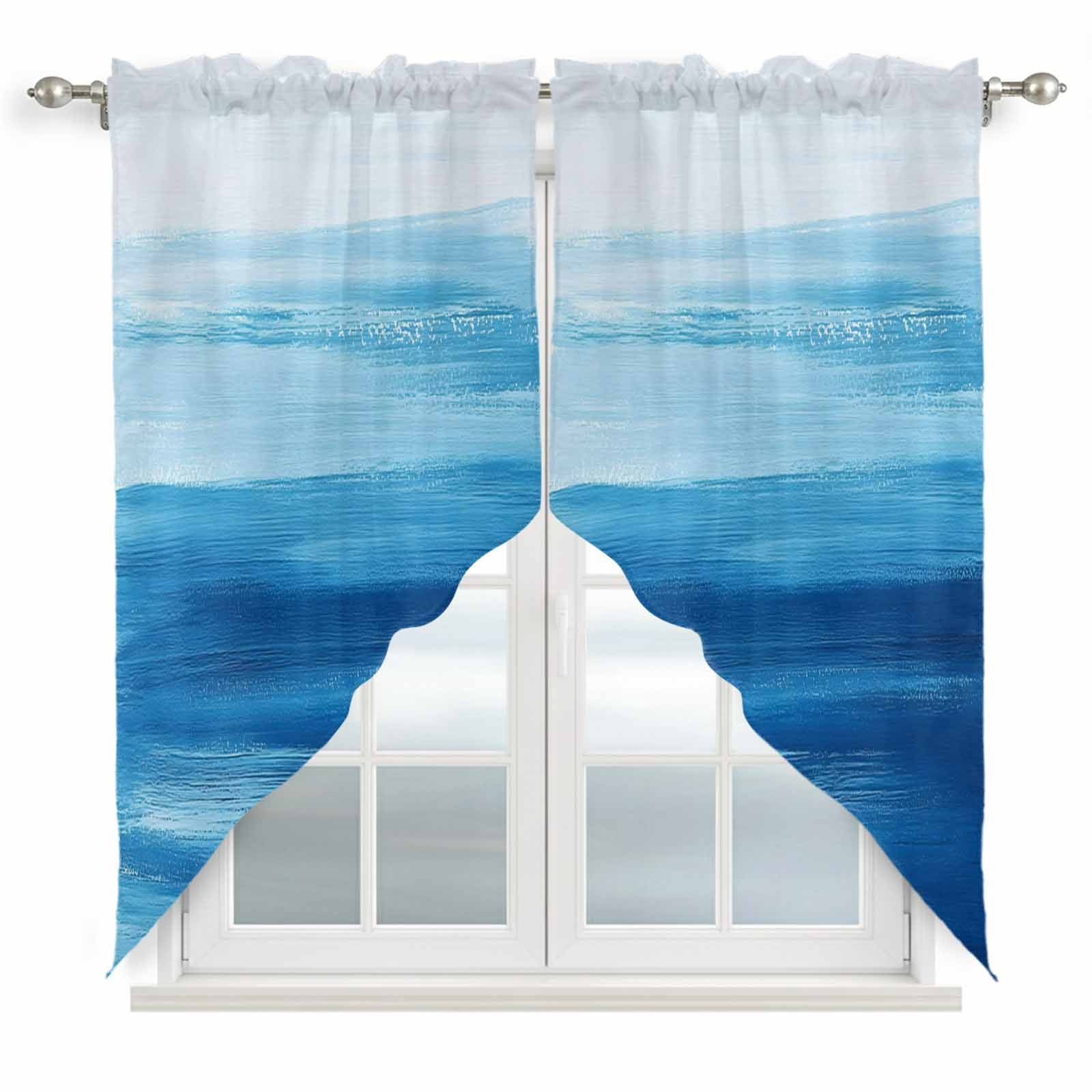 Abstract Blue Swag Curtain Valance for Window 2 Panels Sea Gradient ...