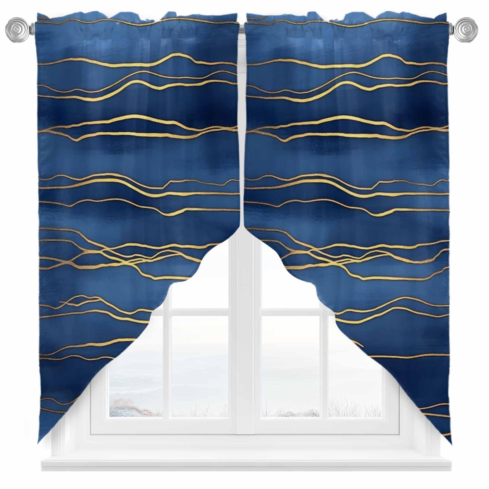 Abstract Blue Swag Curtain Valance for Windows, Ocean Golden Water ...