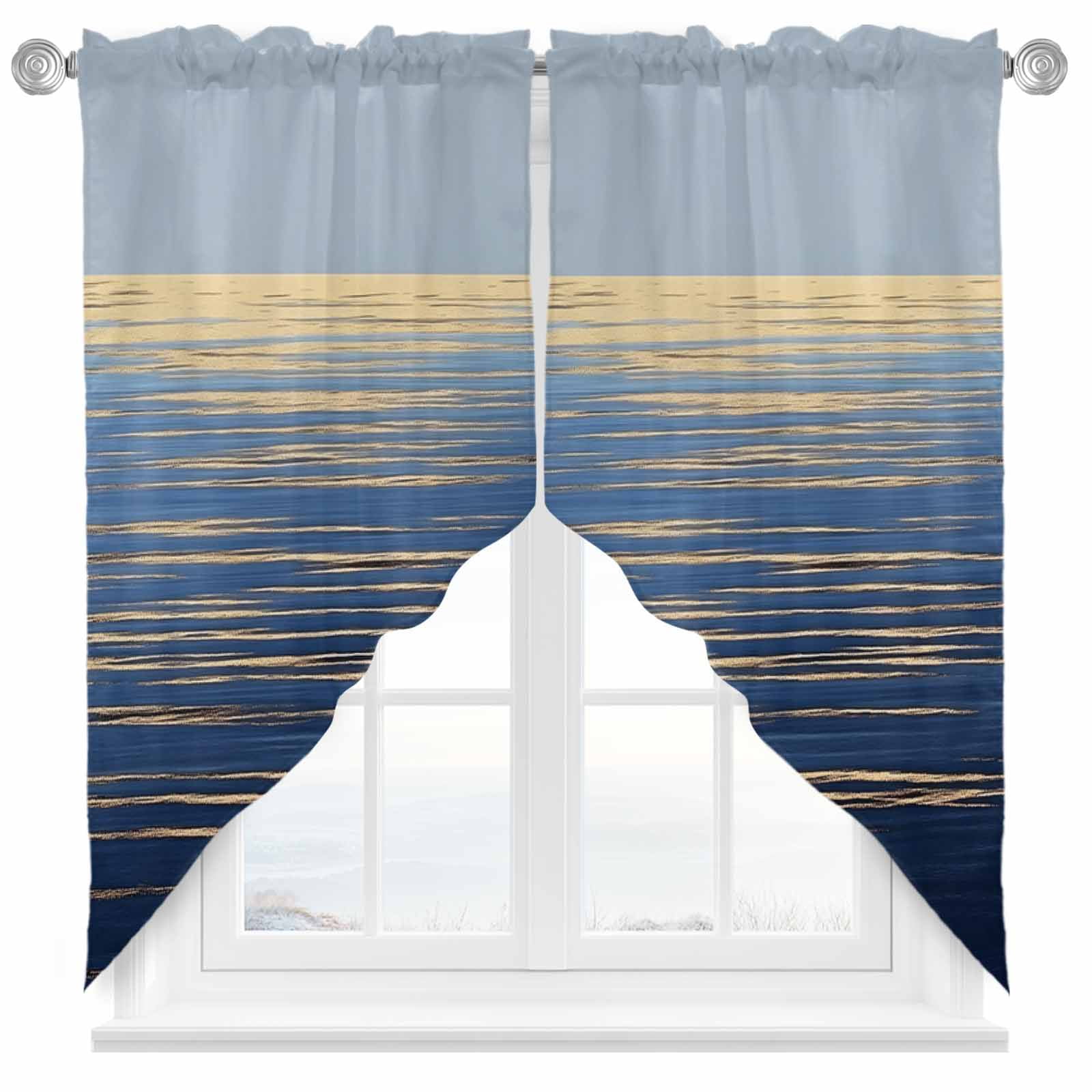 Abstract Blue Swag Curtain Valance for Windows, Ocean Golden Water ...