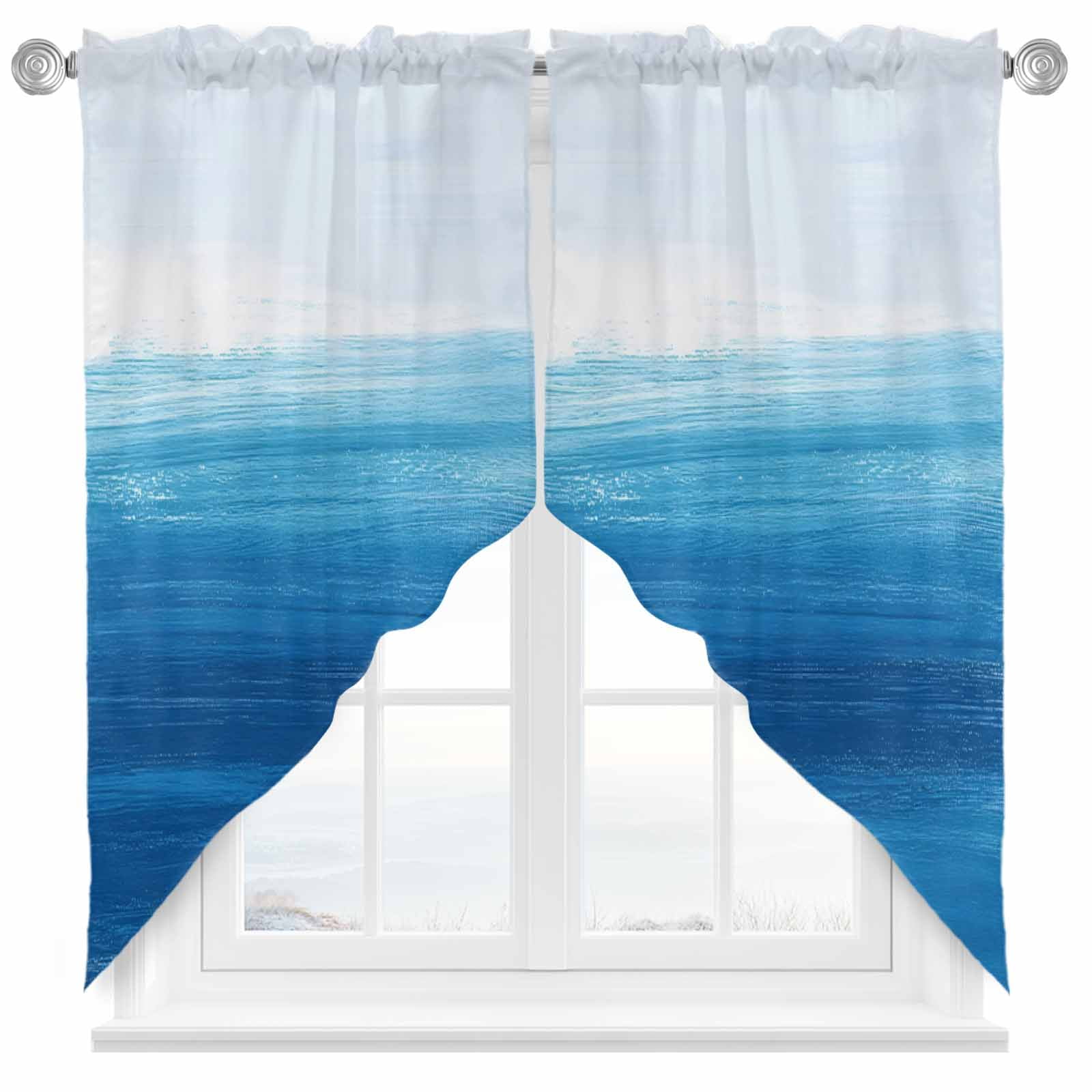 Abstract Blue Swag Curtain Valance for Windows, Sea Gradient ...