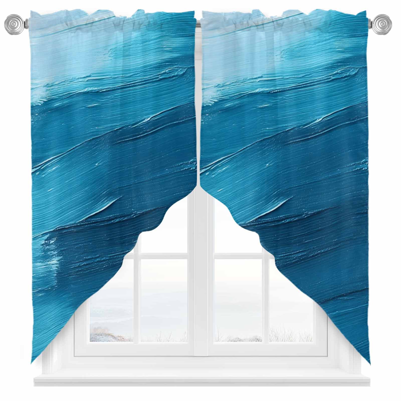 Abstract Blue Swag Curtain Valance for Windows, Sea Ripples Ombre Oil ...