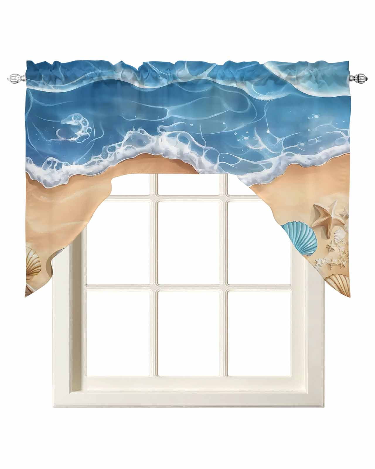 Abstract Blue Swag Valance and Tier Curtains Set Beach Starfish ...