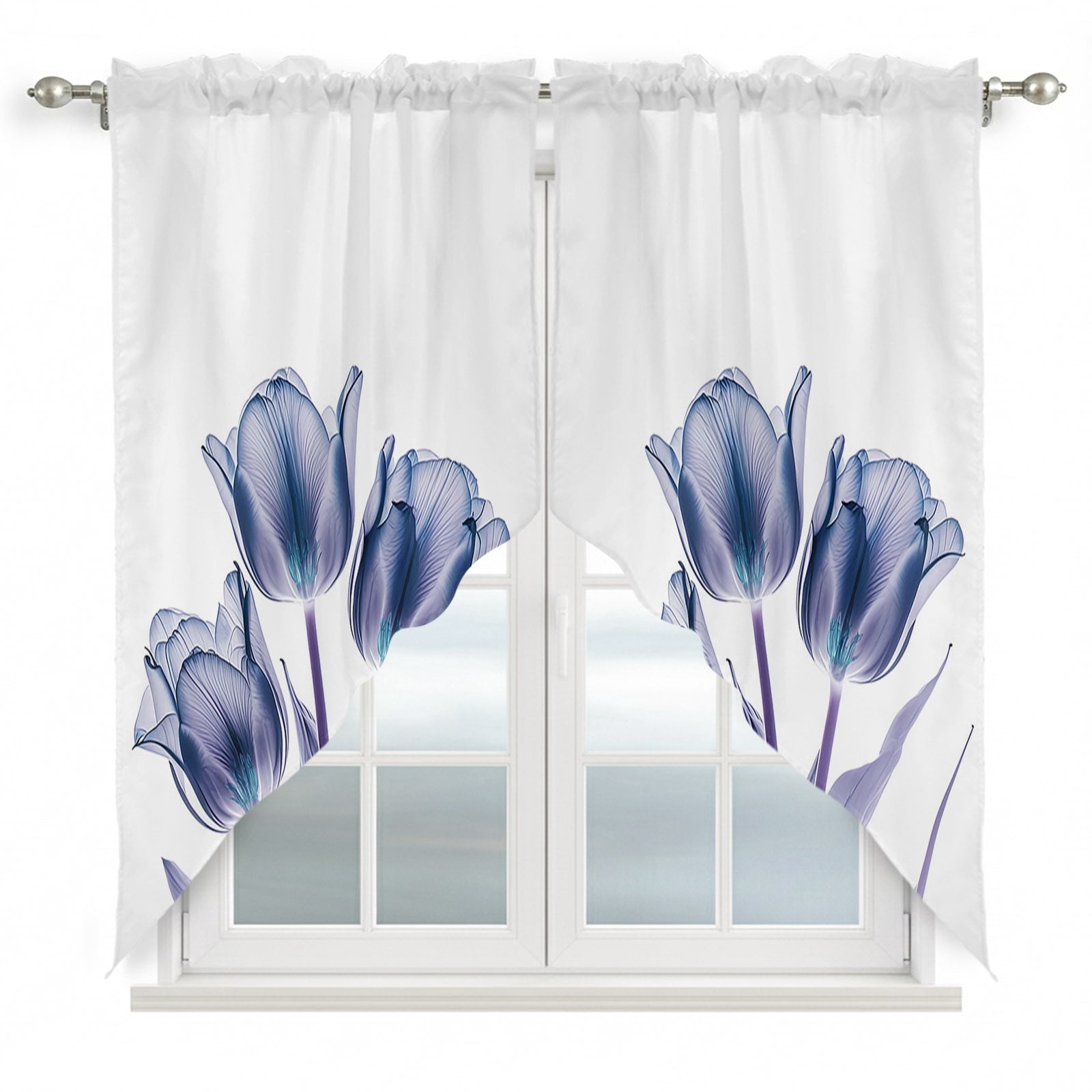 Abstract Blue Swag Valances for Windows 36 inches Long, Tulip Ray White ...