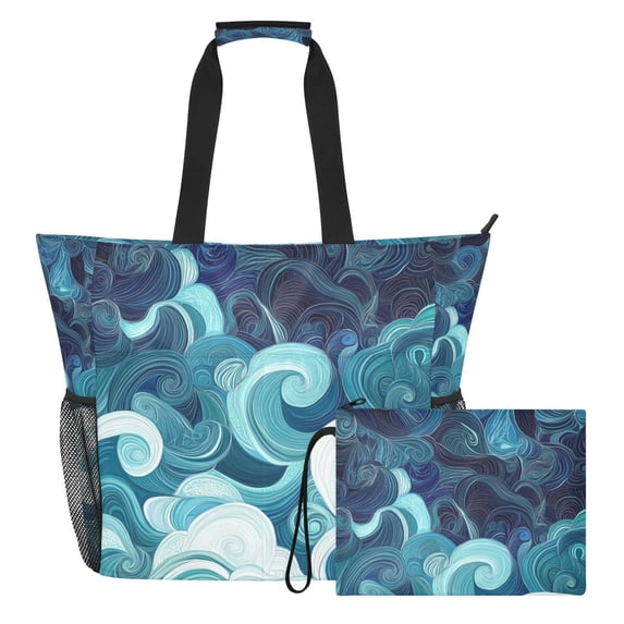 Abstract Blue Swirls Beach Bag Travel Tote Bag Reusable Shopping Bag ...