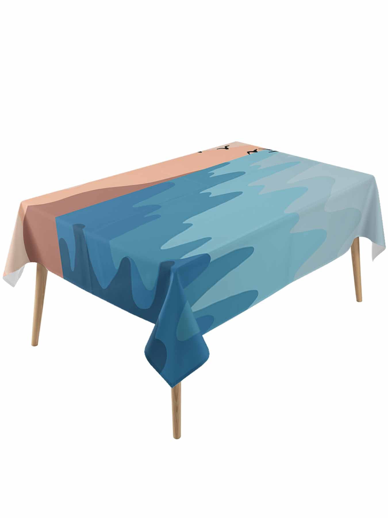 Abstract Blue Table Cloth 54x108 Inch Rectangle, Ocean Pink Mountain ...