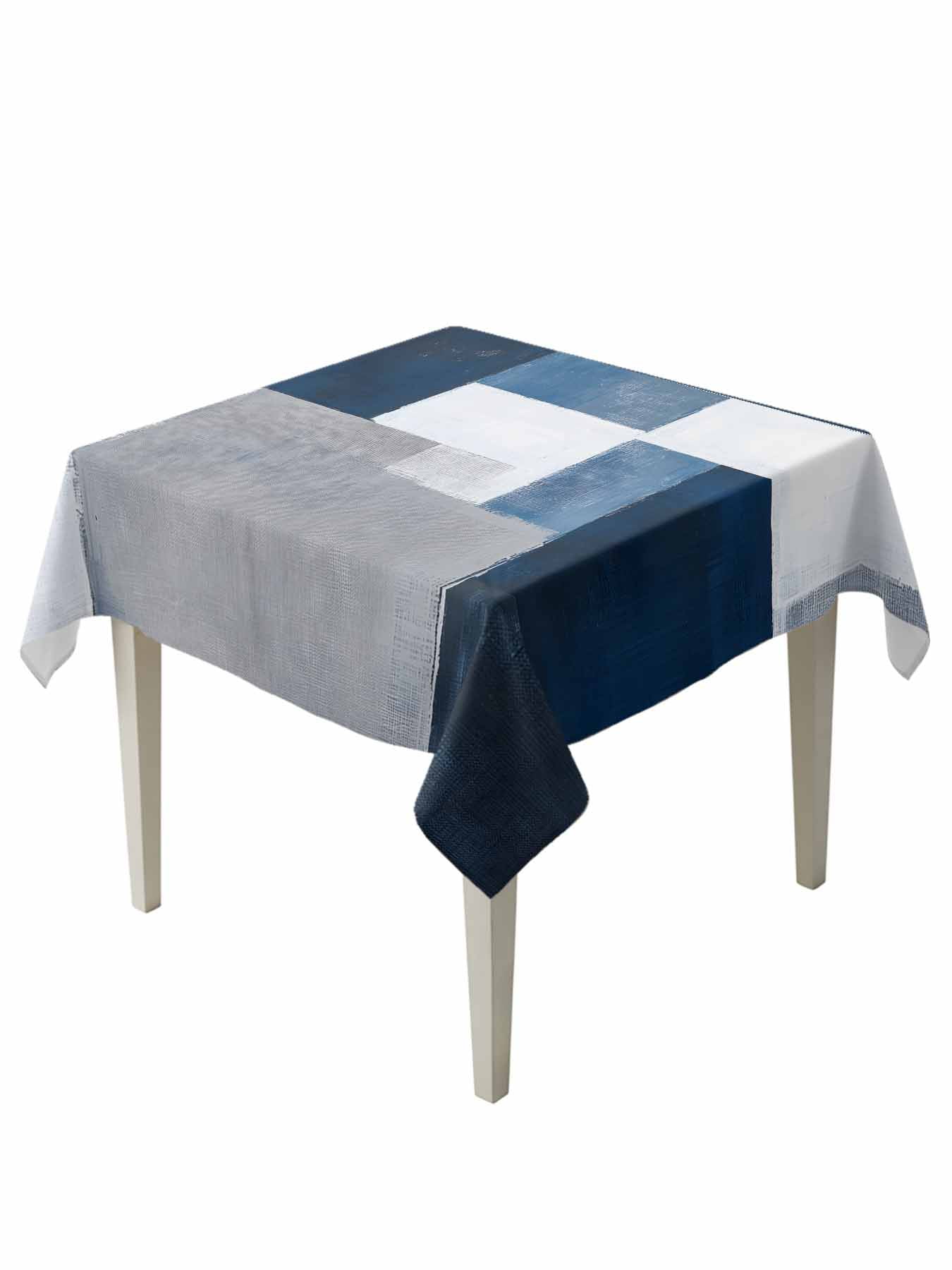 Abstract Blue Table Cloth, Vintage Grey White Mottled Paint Art ...