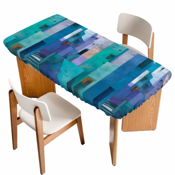 Abstract Blue Table Cloths for 3 Foot Rectangle Tables, Painting ...