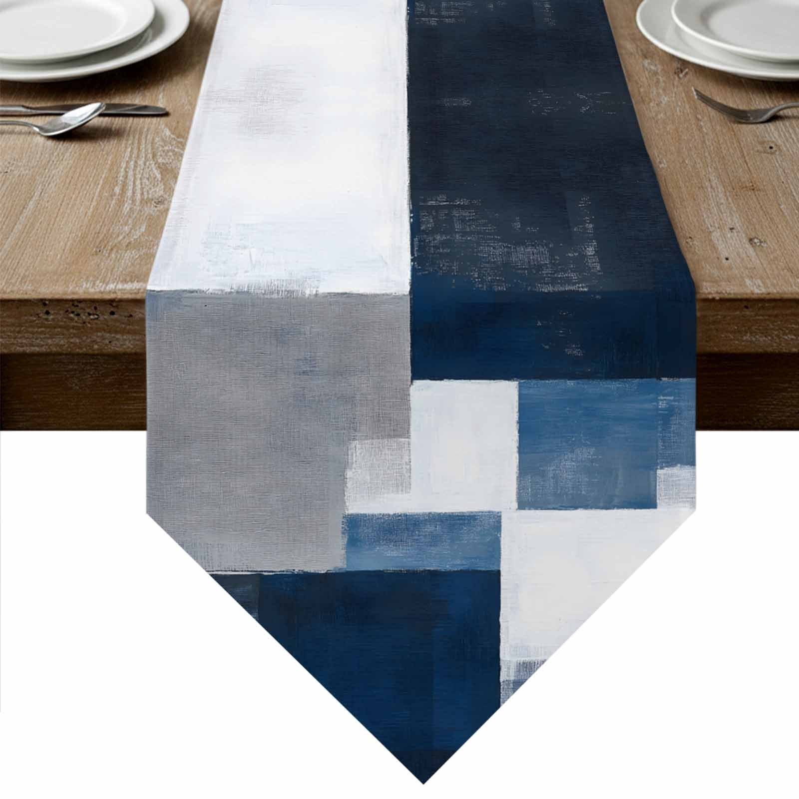 Abstract Blue Table Runner Linen Burlap Table Runner 90 Inches Long ...