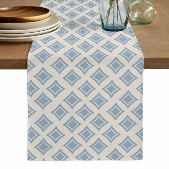 Abstract Blue Table Runner, Modern Contemporary Art Vintage Washable ...