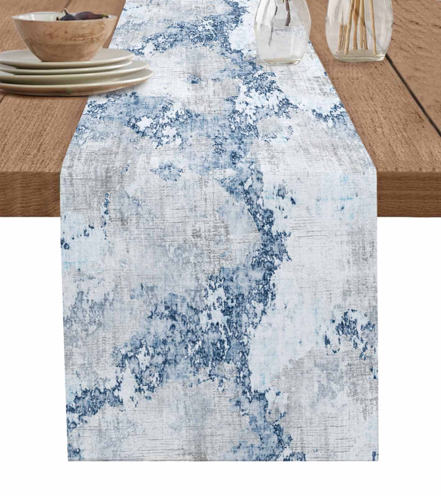 Abstract Blue Texture Marble Table Runner Wedding r Table Runner ...