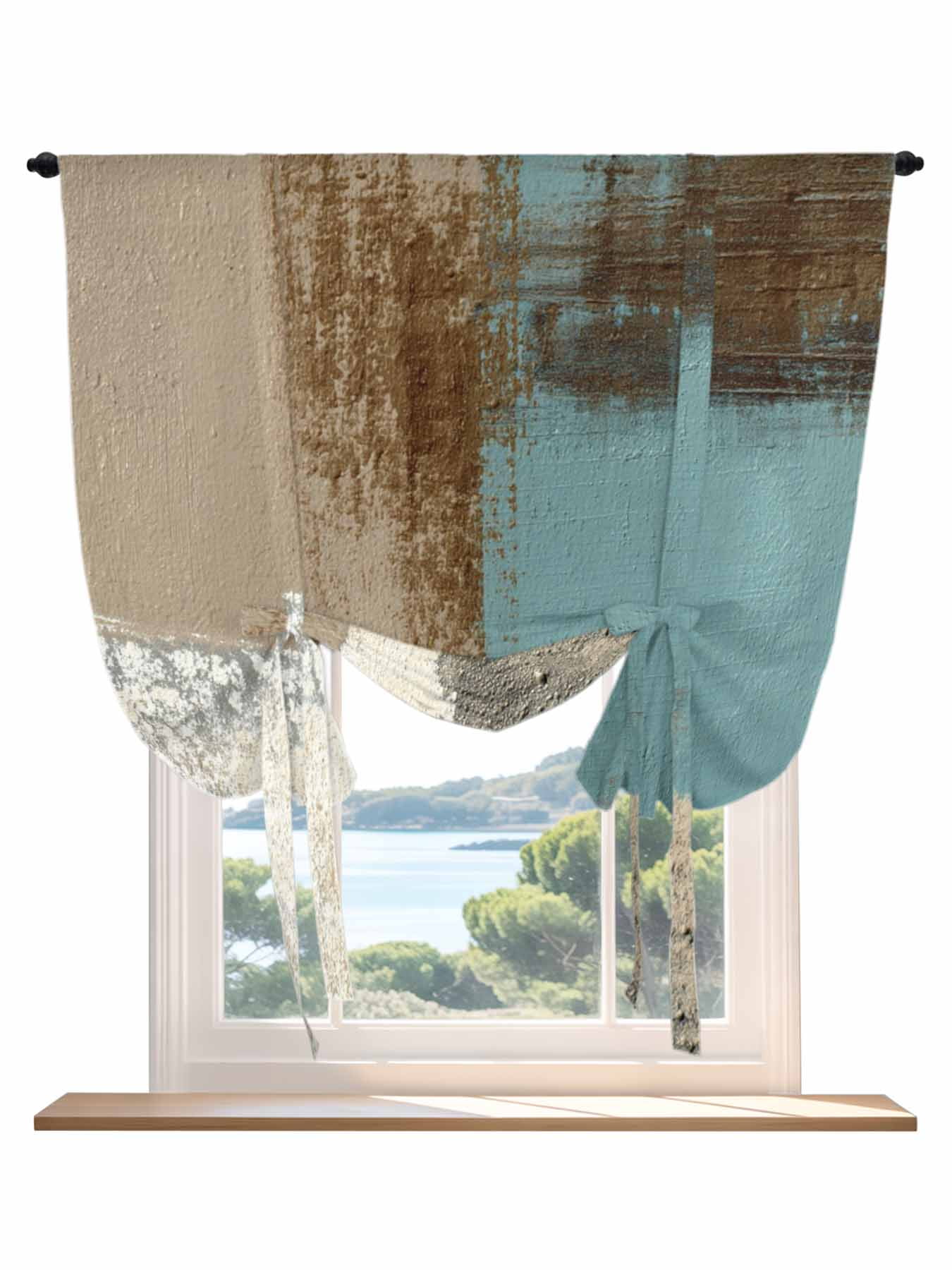 Abstract Blue Tie Up Curtains for Windows 45 Inch Length Balloon ...