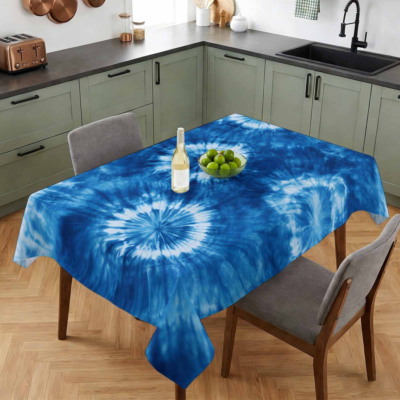 Abstract Blue Tie-Dye Table Cloth 52x70in, Waterproof Rectangle ...