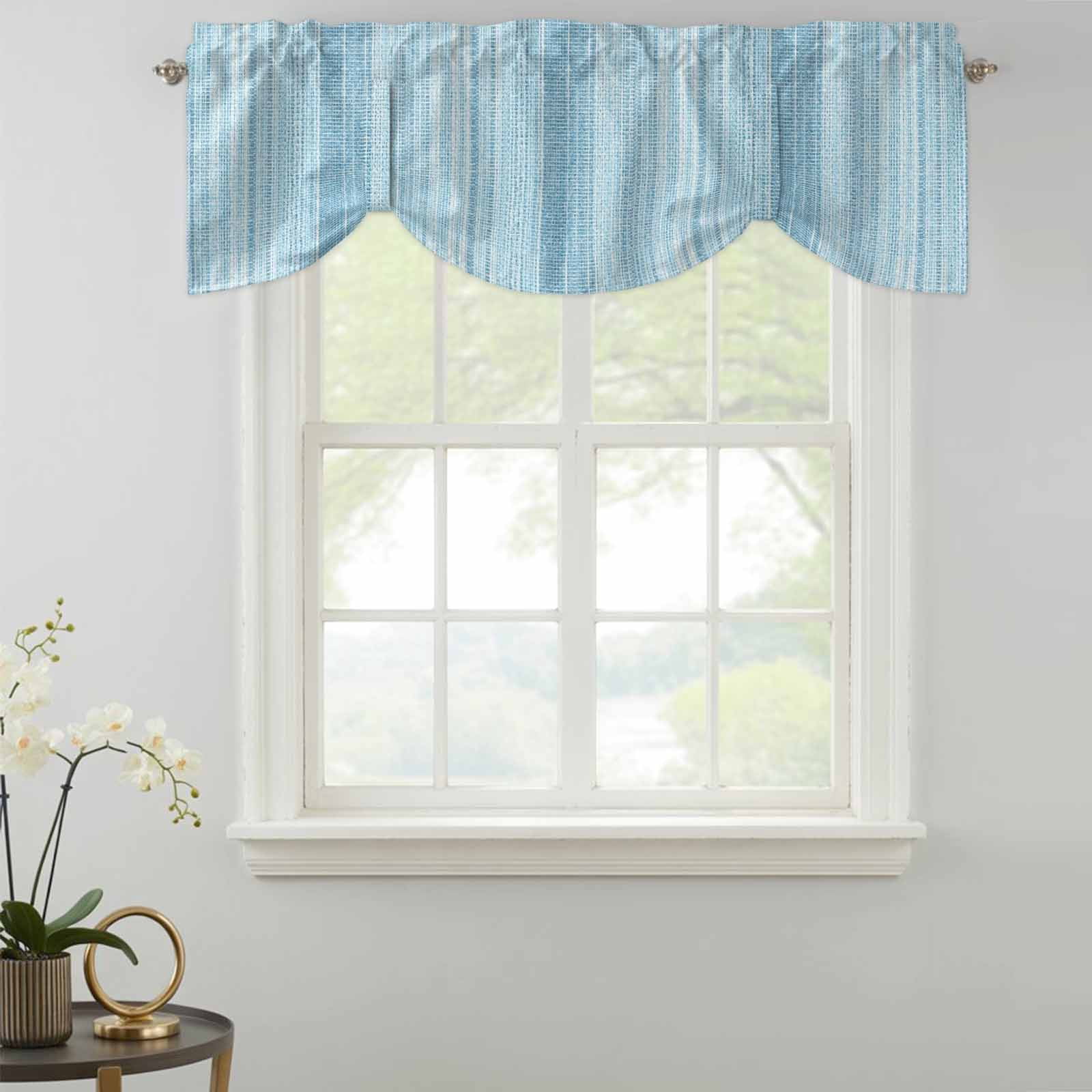 Abstract Blue Tie Up Valances Curtain, Rustic Farmhouse Minimalist Blue ...