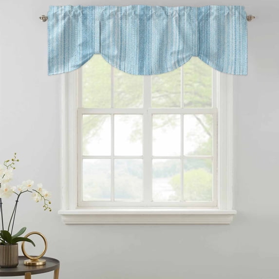 Abstract Blue Tie Up Valances Curtain, Rustic Farmhouse Minimalist Blue ...