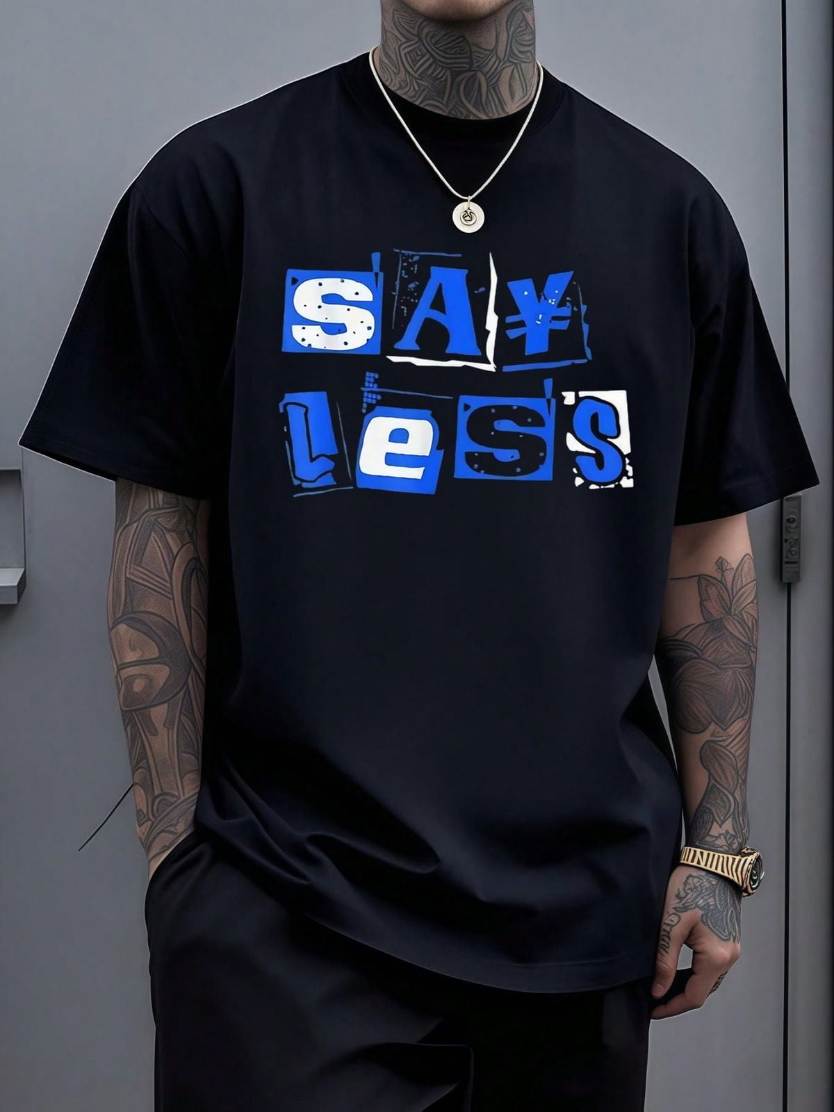 Abstract Blue Typography Say Less Design Tee Unisex Cotton T-Shirt ...