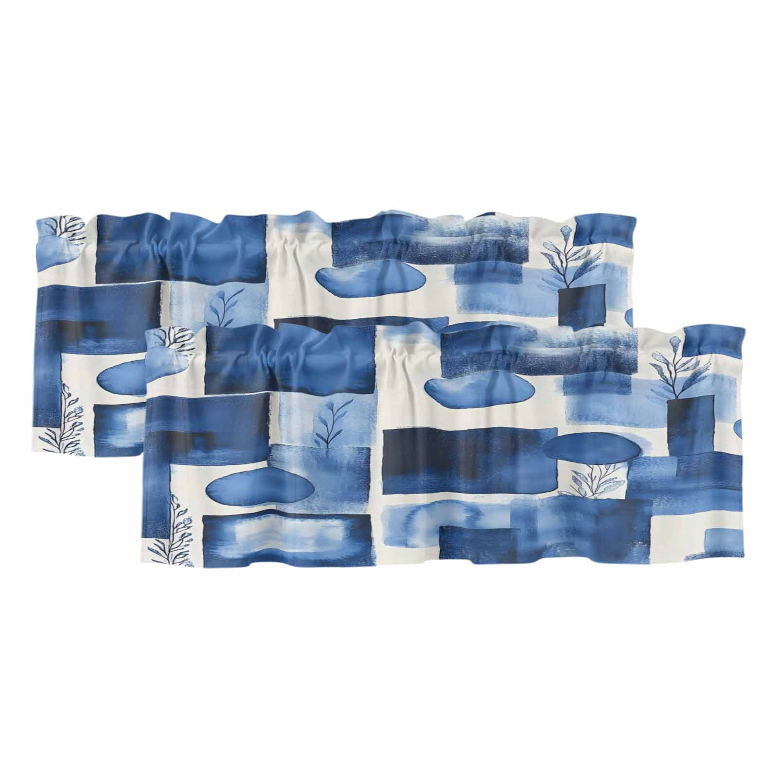 Abstract Blue Valances for Windows, Decorative Rod Pocket Window ...