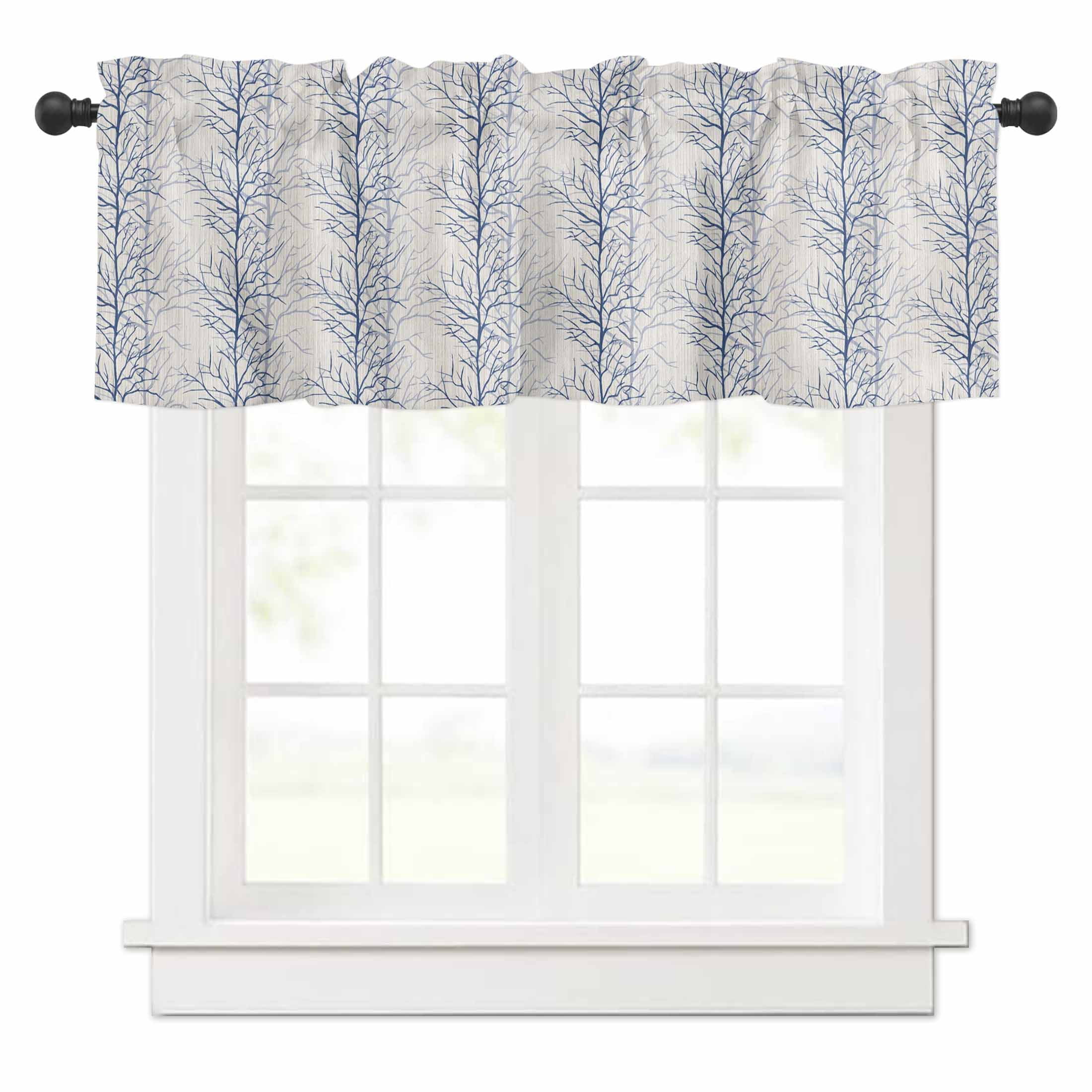 Abstract Blue Valances for Windows Tree Branch Pattern Rod Pocket ...