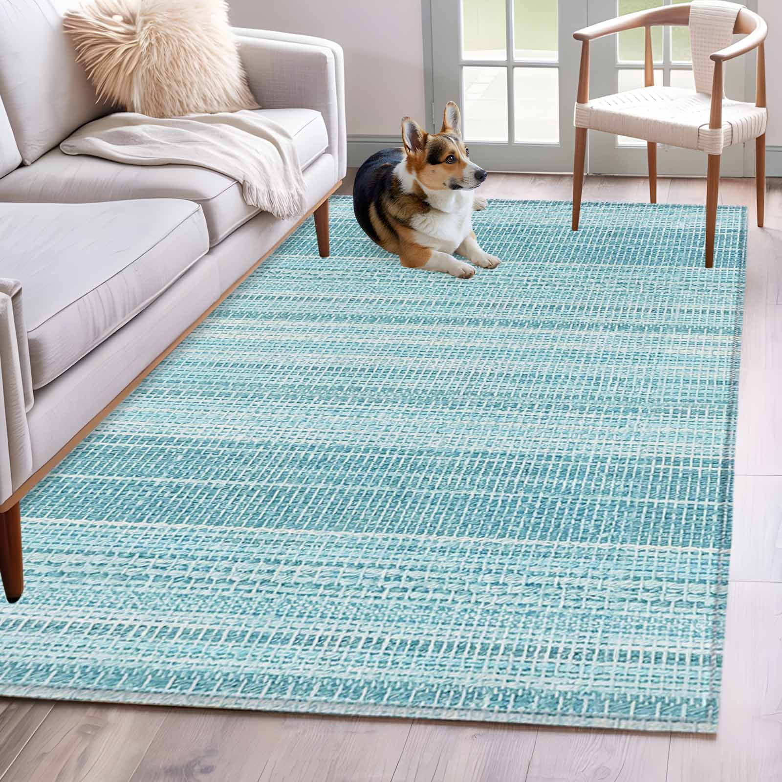 Abstract Blue Washable Area Rug 4x6 Rustic Farmhouse Minimalist Blue ...