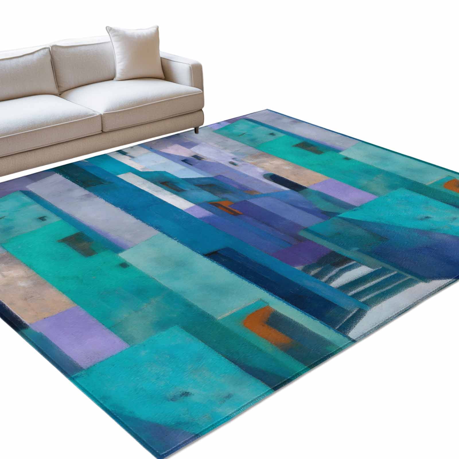 Abstract Blue Washable Rug 5x7 Area Rug for Living Room Bedroom Non ...