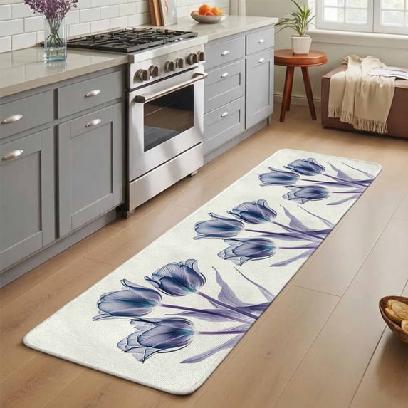Abstract Blue Washable Runner Rug 3X7 ft Tulip Ray White Texture Non ...