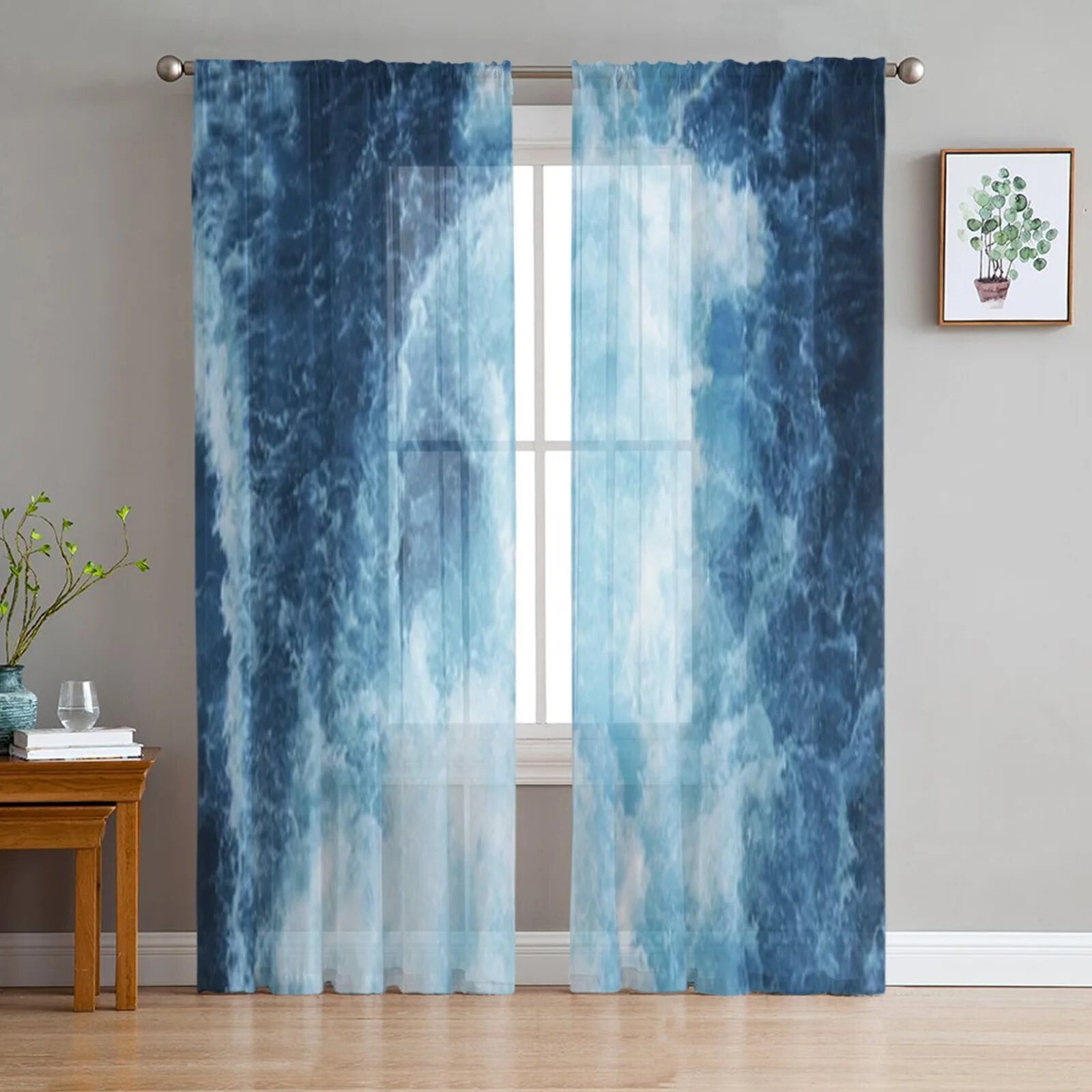 Abstract Blue Water Sea for Background Sheer Curtain Living Room Drapes ...