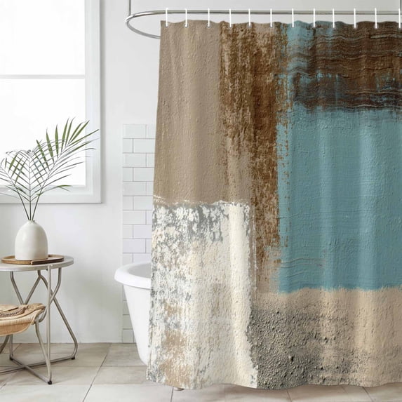 Abstract Blue Waterproof Fabric Shower Curtain,Brown Vintage Oil ...