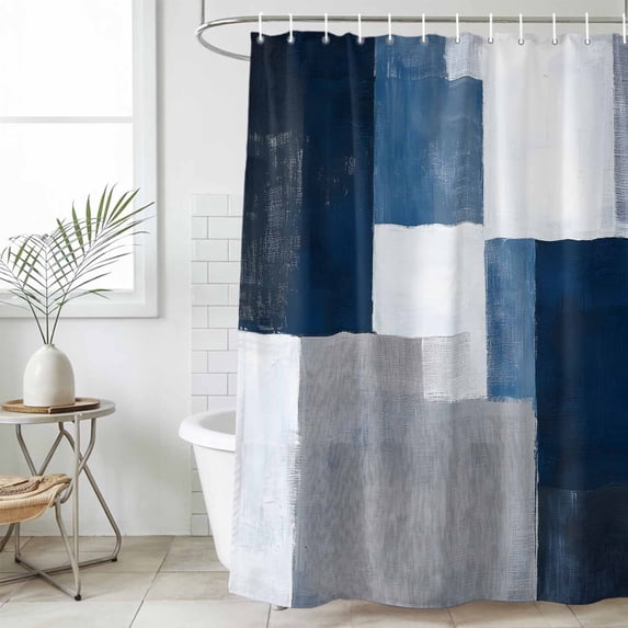 Abstract Blue Waterproof Fabric Shower Curtain,Vintage Grey White ...