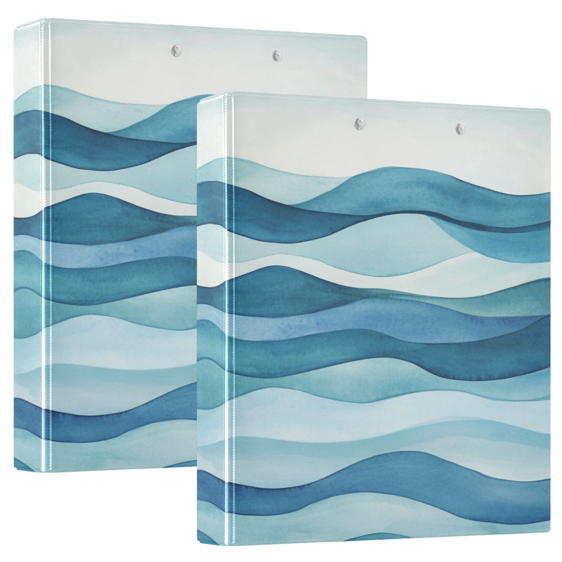 Abstract Blue Wave Pattern 12.4x10.6in PVC Round Ring Binder, D-Ring 3 ...