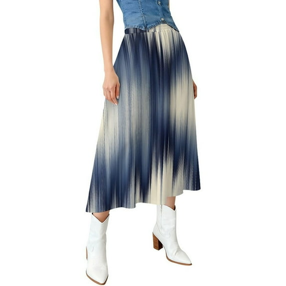Abstract Blue Wave Pattern Women High Waist Midi Skirt Elegant Midi ...
