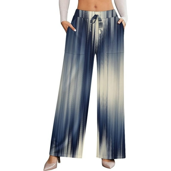 Abstract Blue Wave Pattern Women's Casual Wide Leg Pants Comfort ...