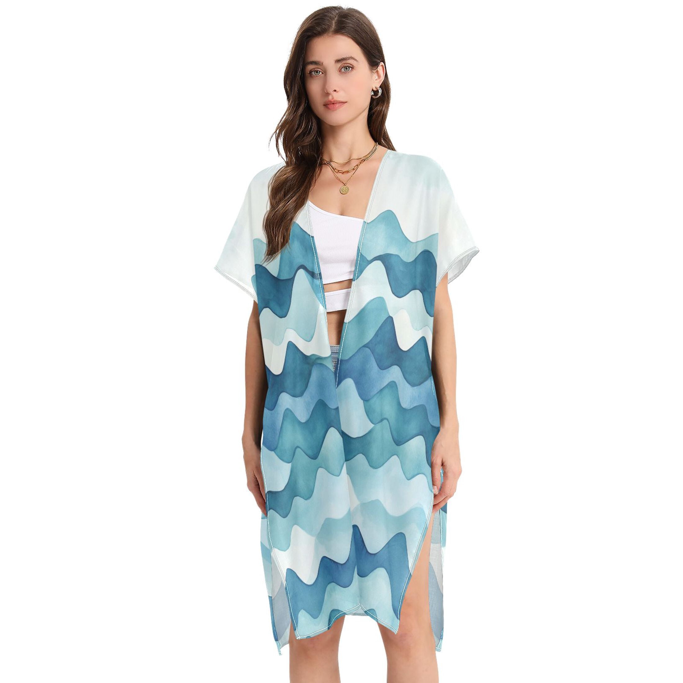 Abstract Blue Wave Pattern Women's Swimwear Cover Up Summer Cardigan ...