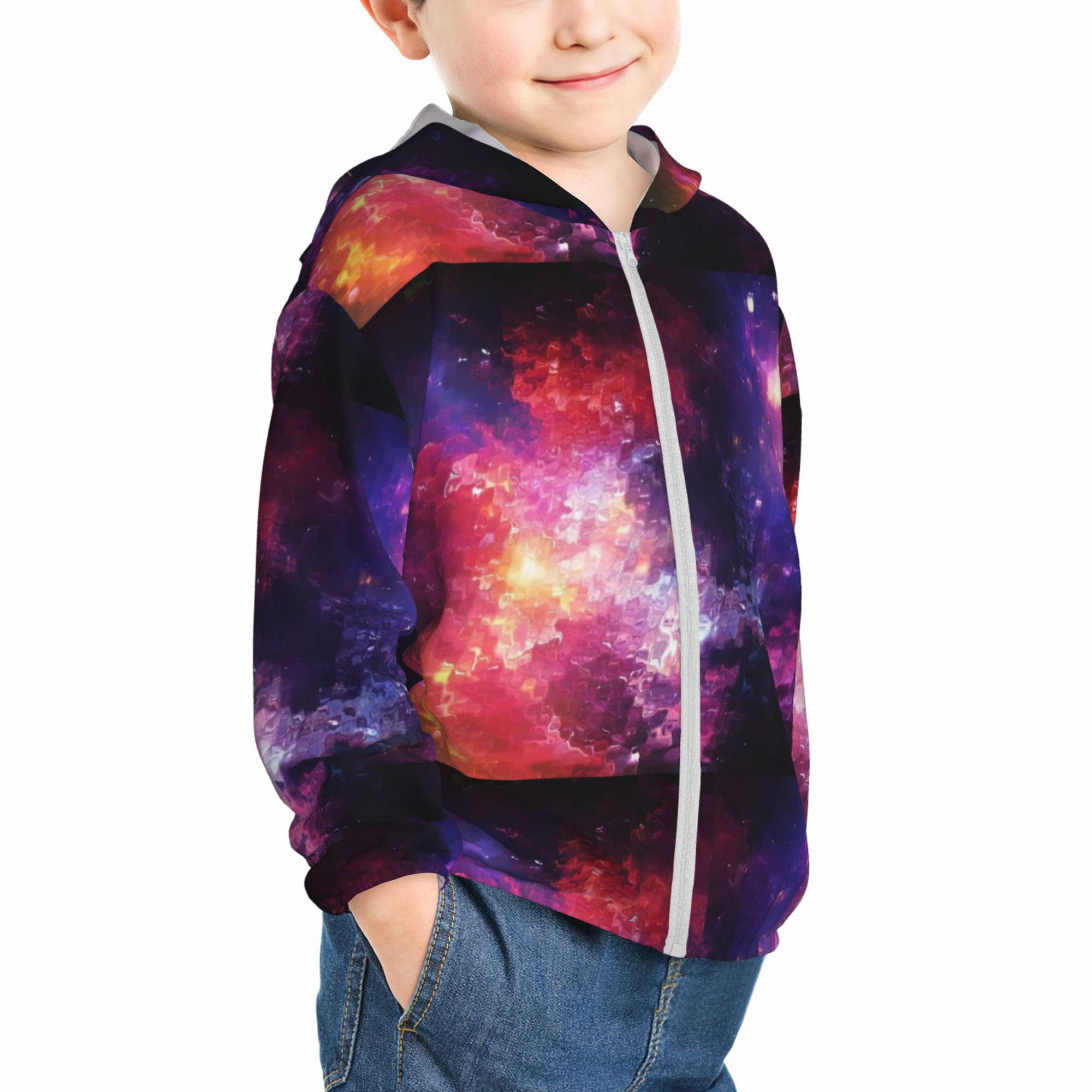 Abstract Blue Wave Wallpaper Kids Zip-Up Hoodie Girls Boys Sun Protection Jacket Hooded Cooling ...