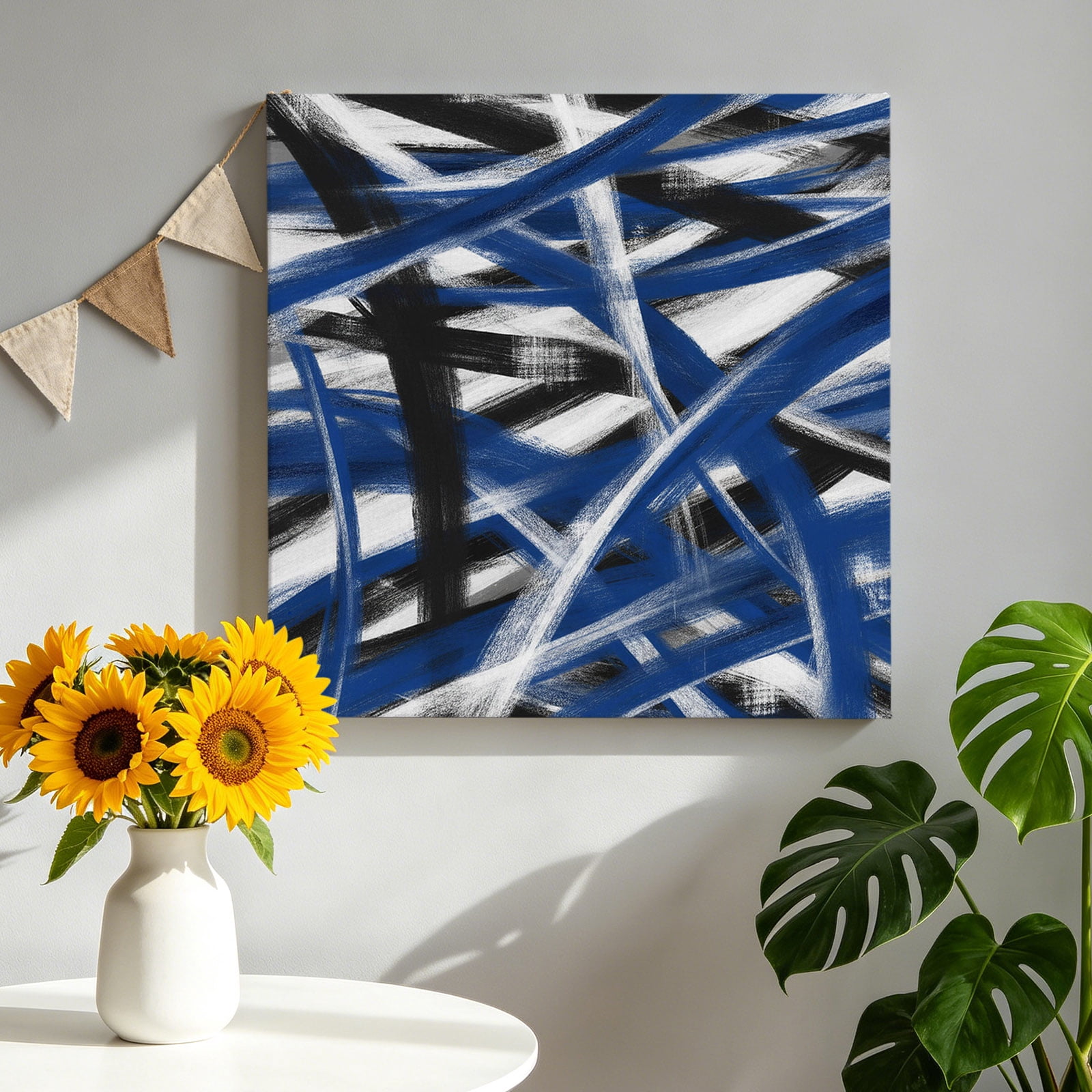 Abstract Blue Waves Canvas Wall Art for Living Room, Modern Minimalist ...
