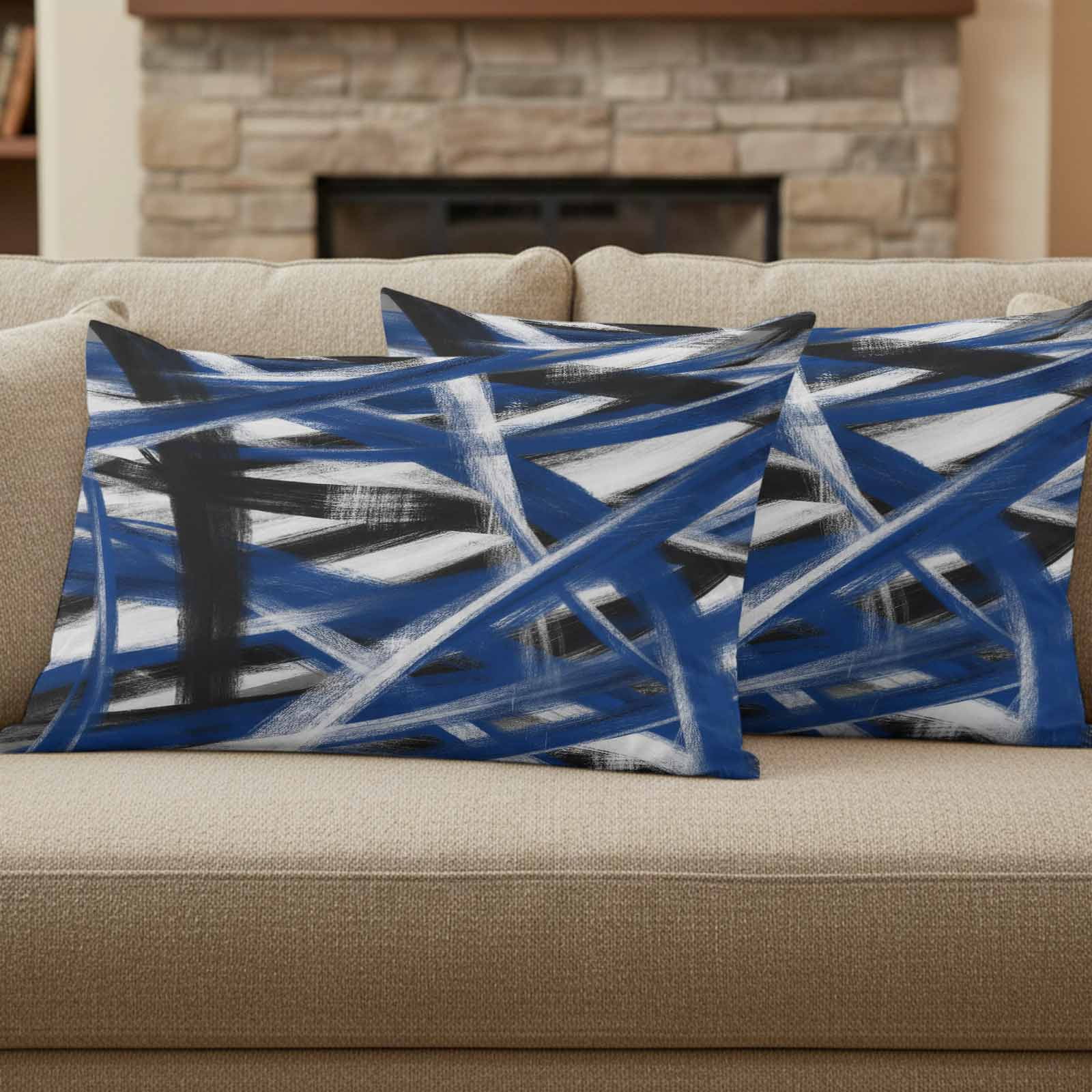 Abstract Blue Waves Pillow Covers Set of 2, Modern Minimalist Blue ...