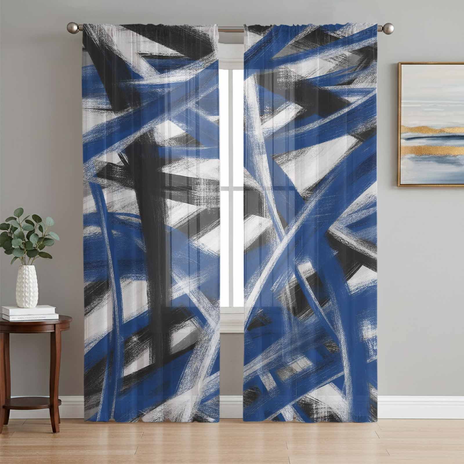 Abstract Blue Waves Sheer Curtains for Living Room Bedroom, Modern ...