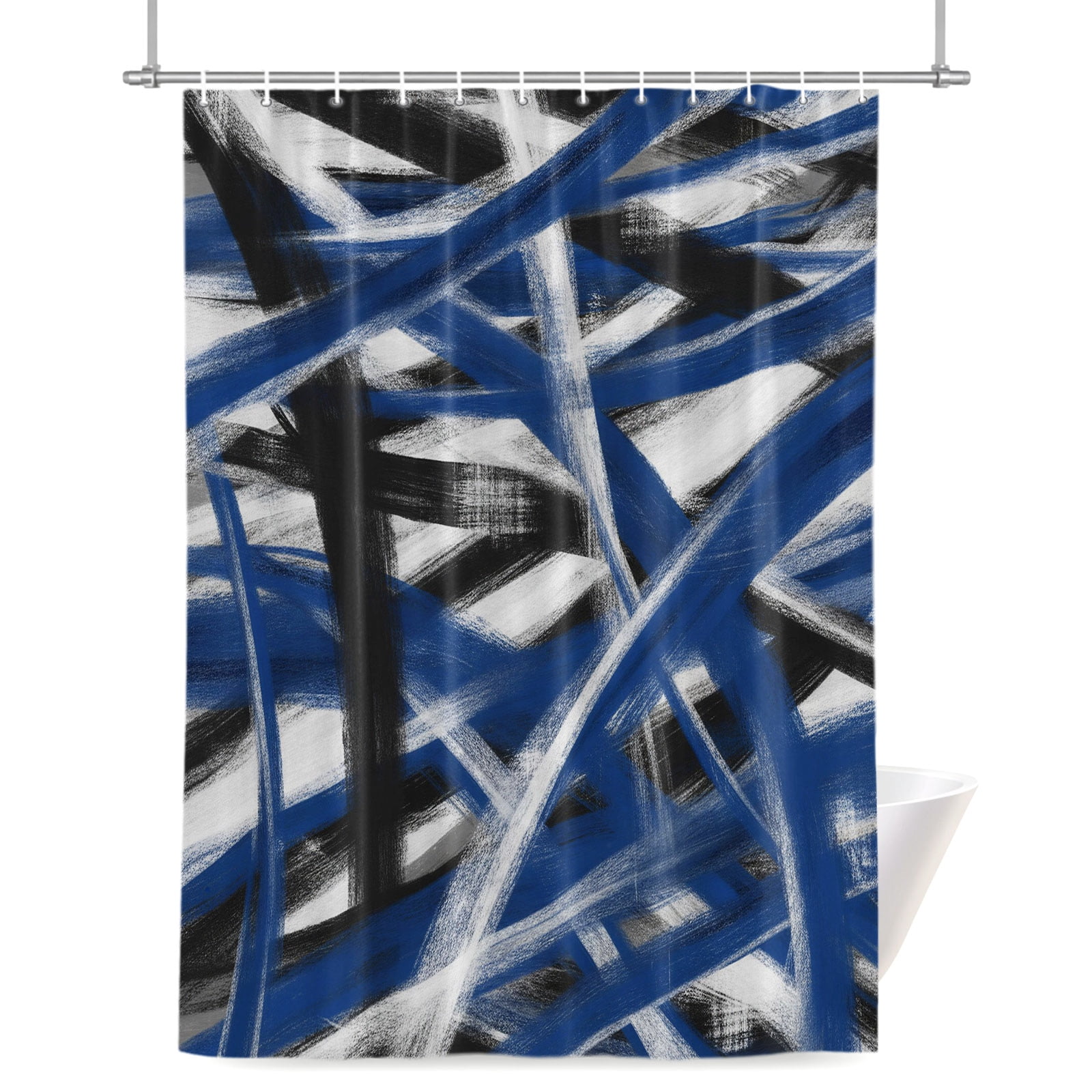 Abstract Blue Waves Shower Curtain, Modern Minimalist Blue Black White ...