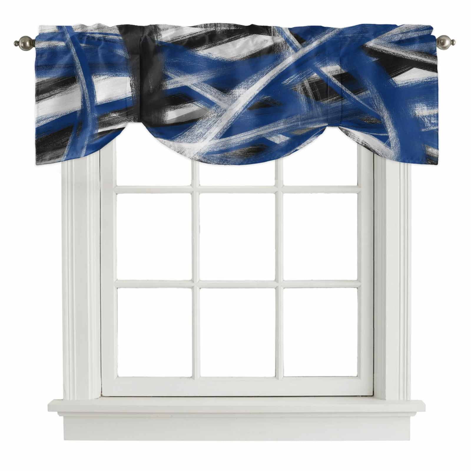 Abstract Blue Waves Tie Up Valance Curtains Modern Minimalist Blue ...