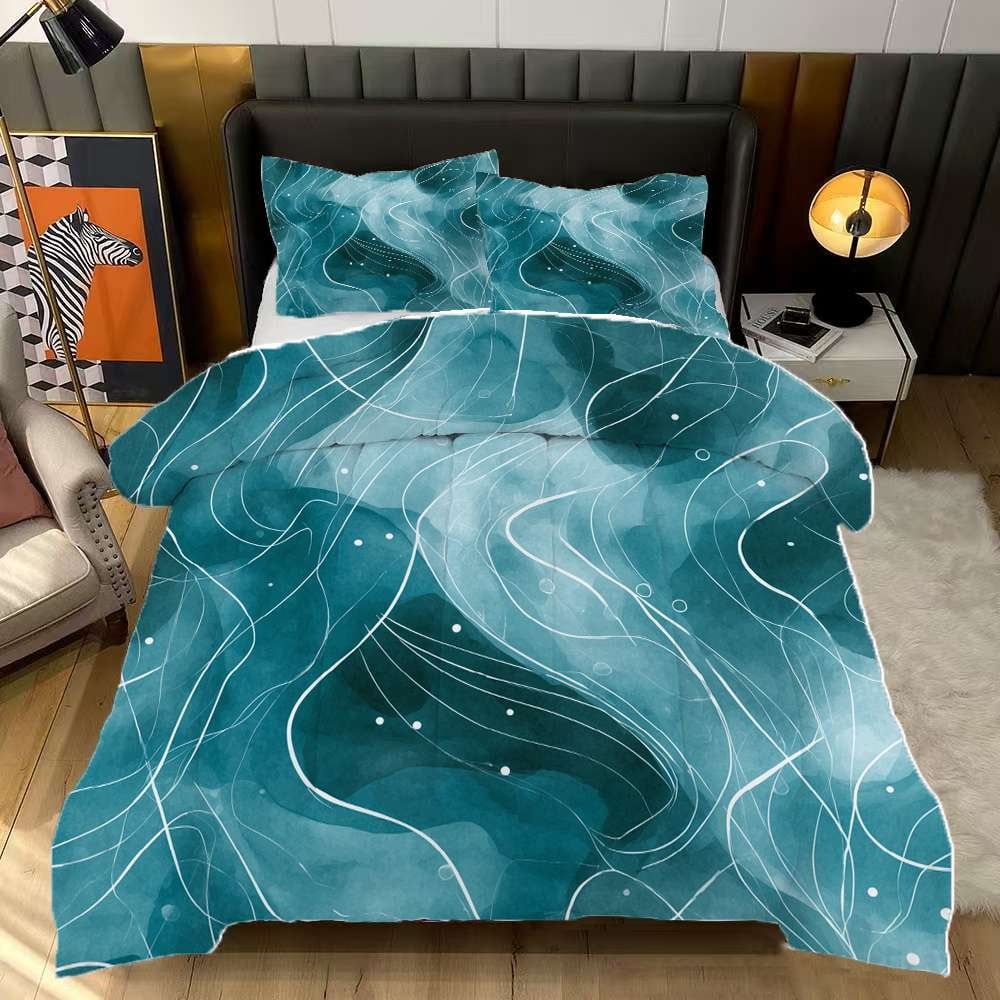 Abstract Blue Wavy Pattern Comforter Set King Size Bedding Set For ...