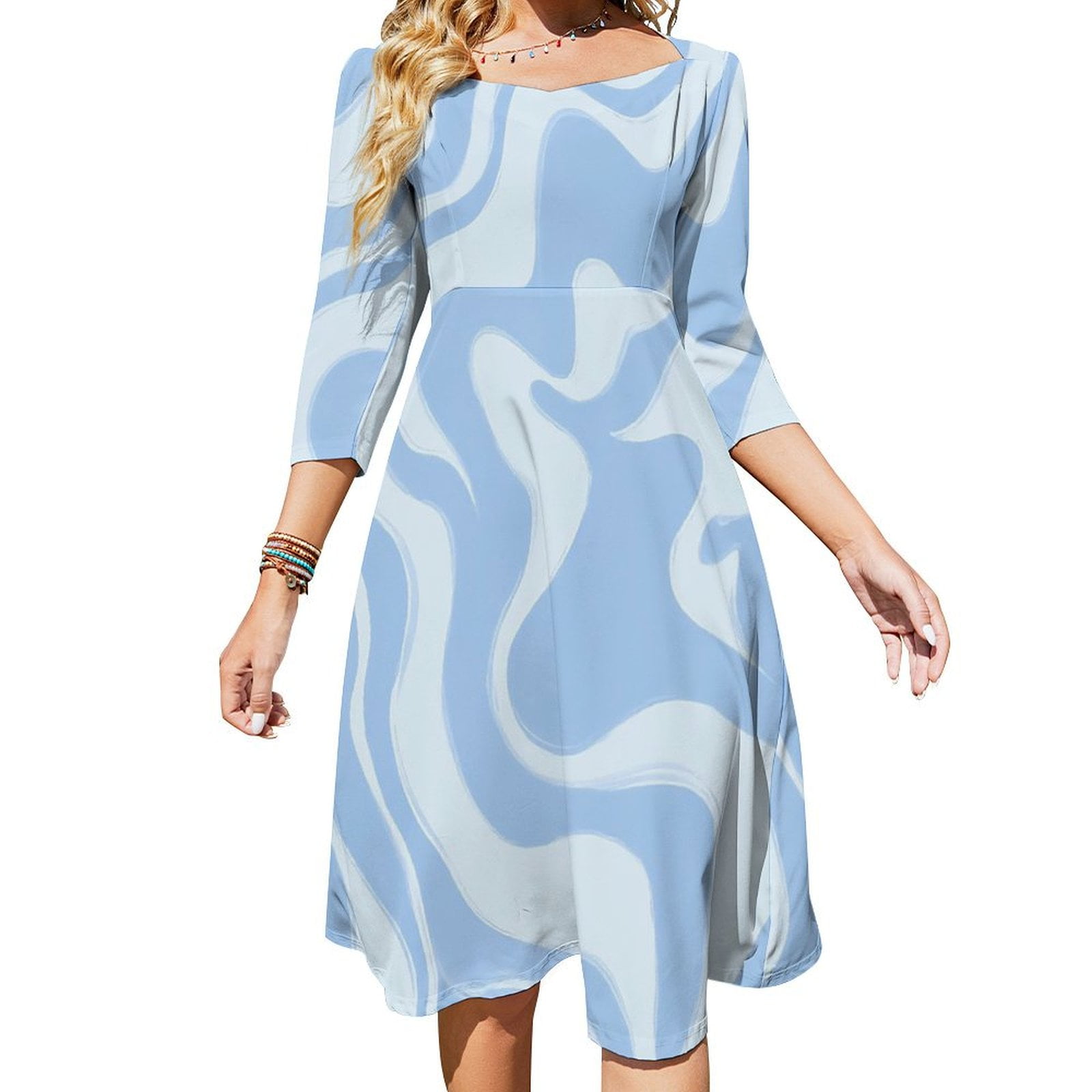 Abstract Blue Wavy Pattern Design Dress Summer Dresses Woman Street ...