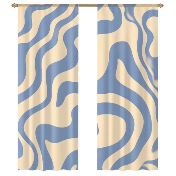 Abstract Blue Wavy Pattern Design Sheer Voile Curtain Window Tulle ...