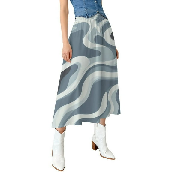 Abstract Blue Wavy Pattern Design Women High Waist Midi Skirt Elegant ...