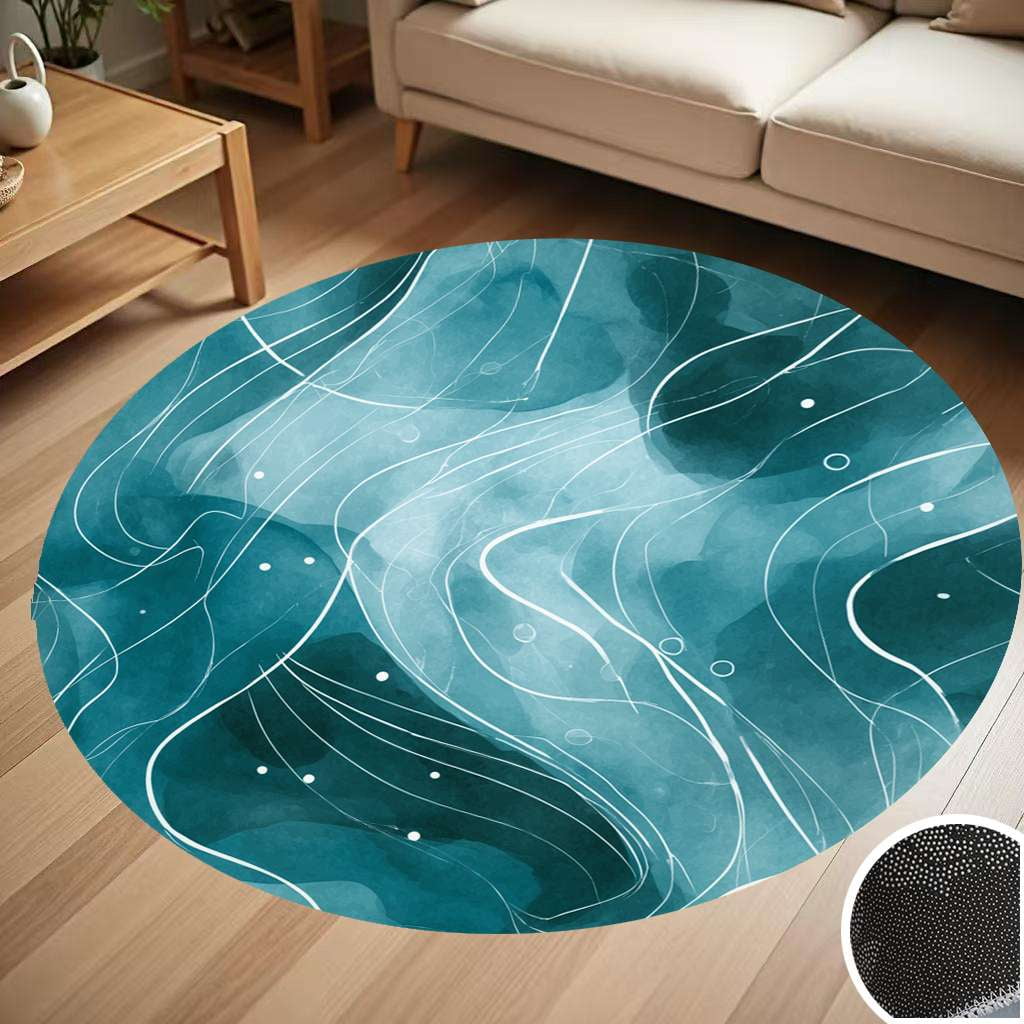 Abstract Blue Wavy Pattern Round Carpet Living Room Bedroom Home ...