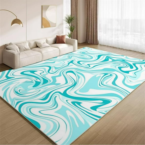 Abstract Blue White Area Rugs, Fluid Wave Stripes Entryway Rugs, Short ...