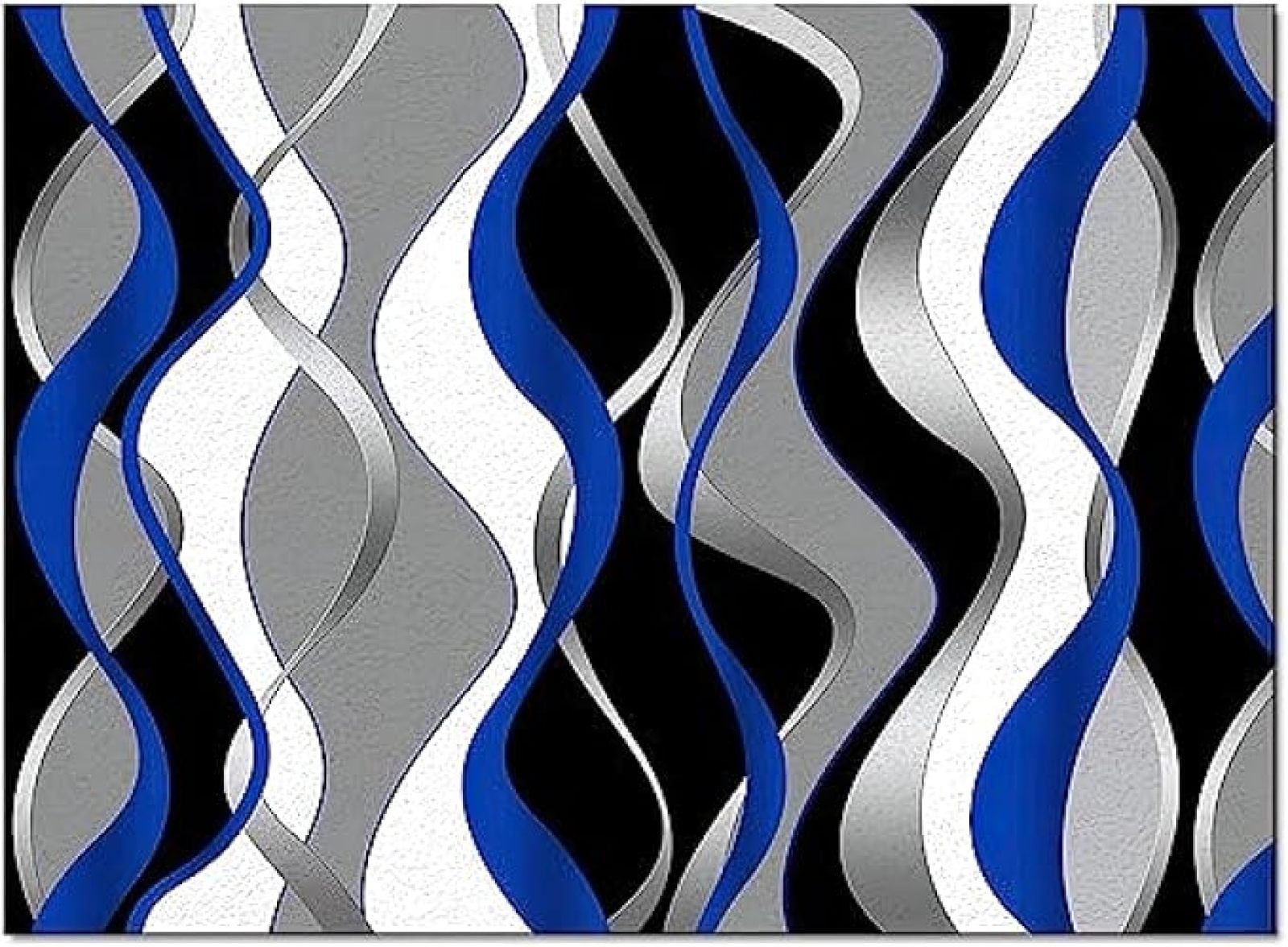 Abstract Blue White Black Twisted Ripples Area Rug, Modern Curve ...