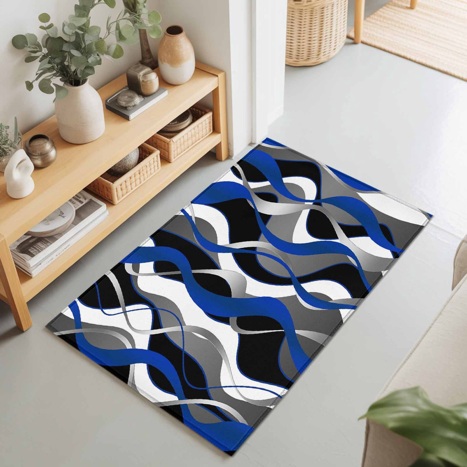Abstract Blue White Grey Linen Rectangle Rug 2'x3' Modern Gradient ...