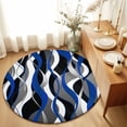 Abstract Blue White Grey Linen Round Rug 3ft Modern Gradient Color ...