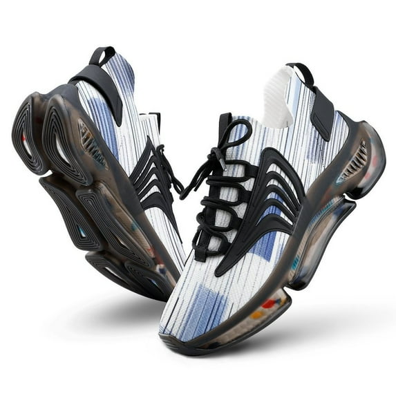 Abstract Blue White Lines Pattern Walking Shoes for Men Woman ...