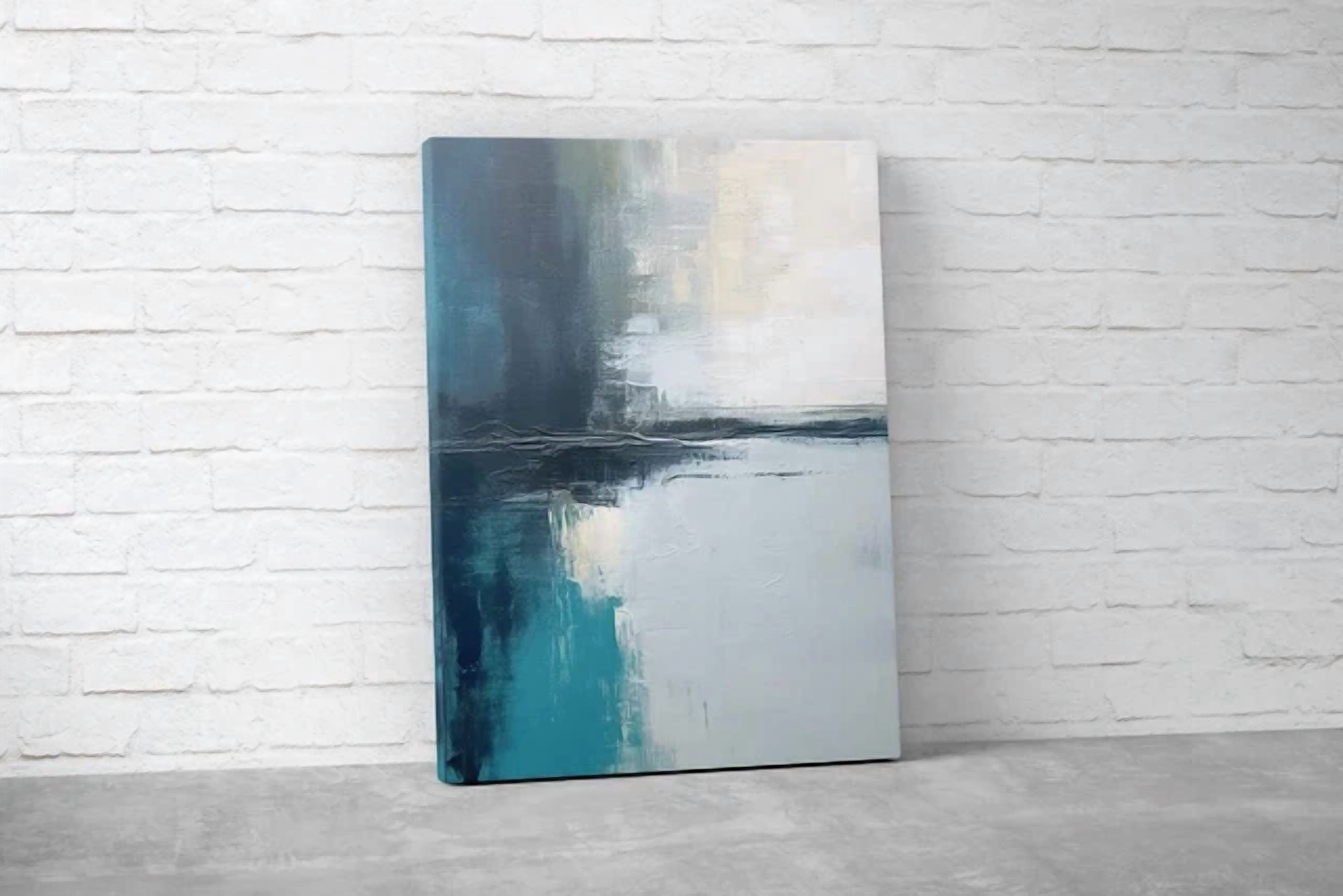 Abstract Blue White Ocean Stunning Painting Wall Art Home Decor Vintage ...