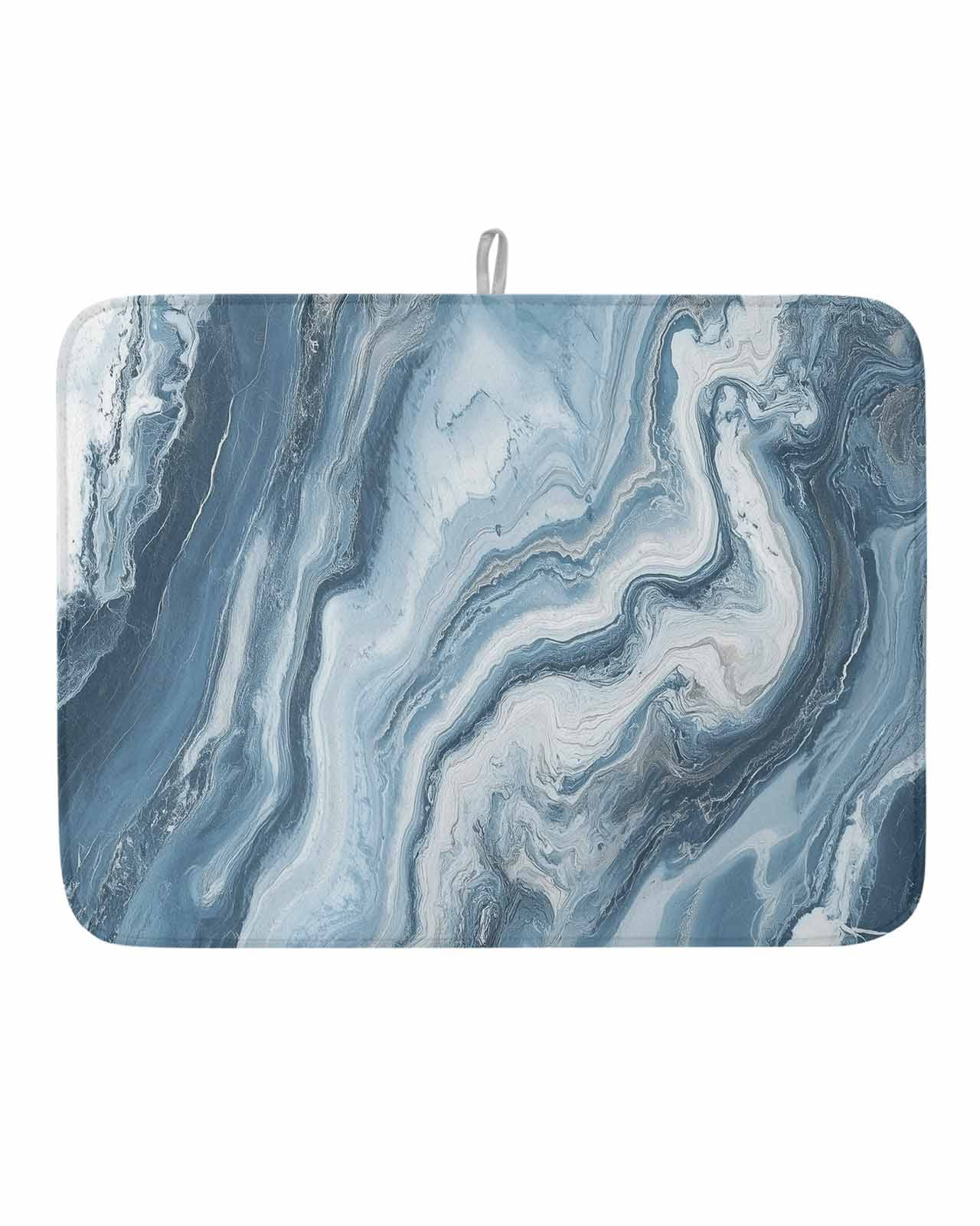 Abstract Blue White Ocean Waves Dish Drying Mat, Marble Textured Modern ...